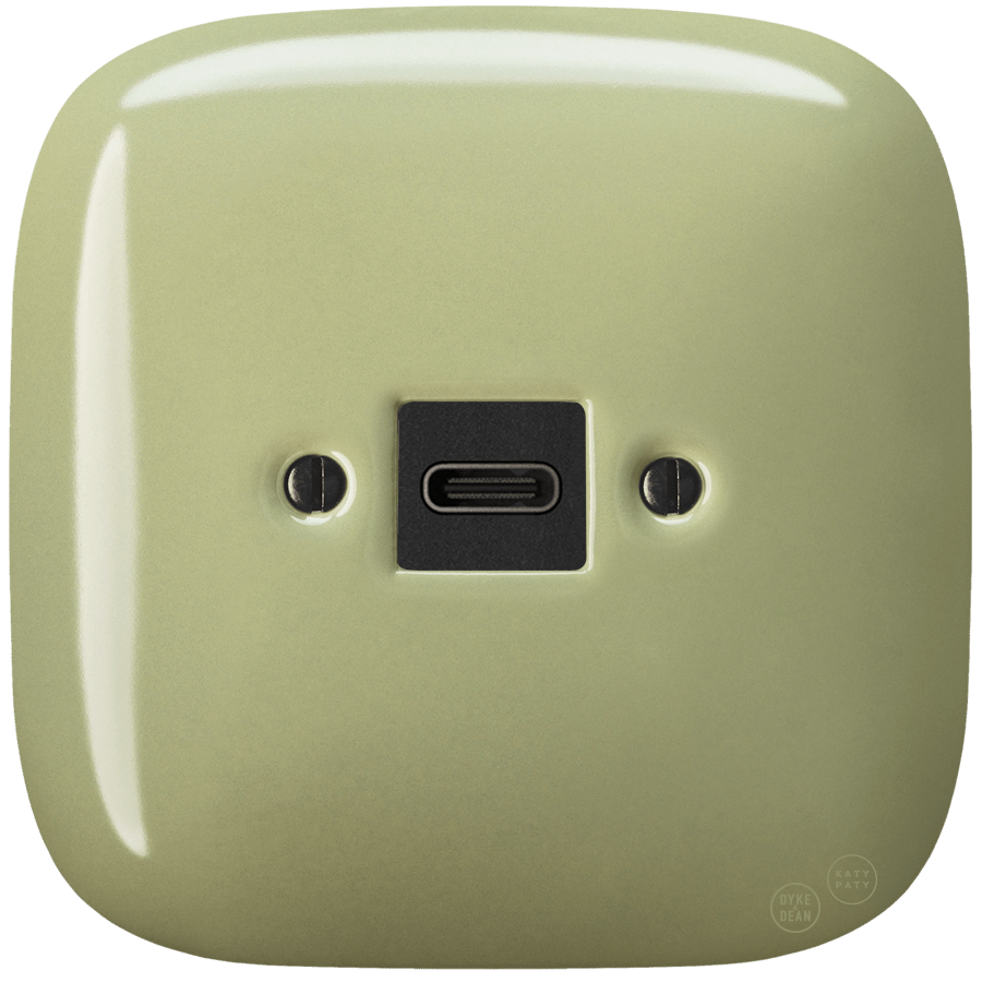 Square Porcelain Wall Socket Usb C Moss Green Dyke And Dean