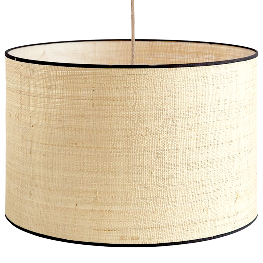 RAFFIA TRIM NATURAL SHADE E27 DRUM BLACK RIM - DYKE & DEAN