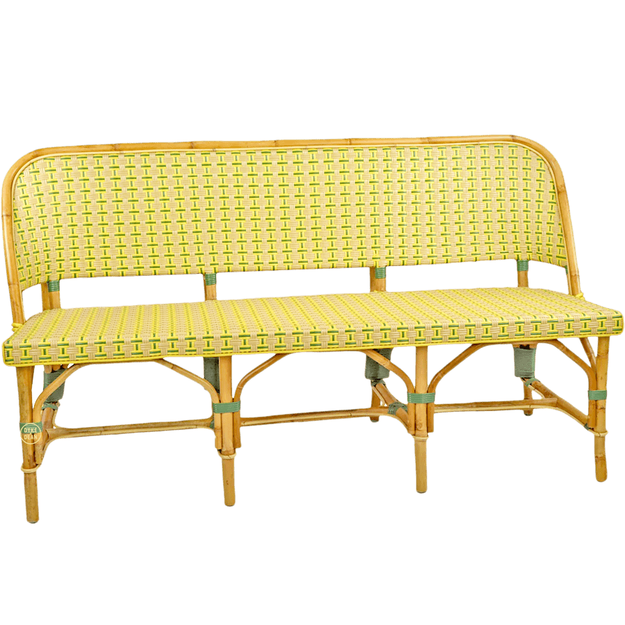 BISTRO RATTAN BANQUETTE BENCH VERTICAL YELLOW GREEN - DYKE & DEAN