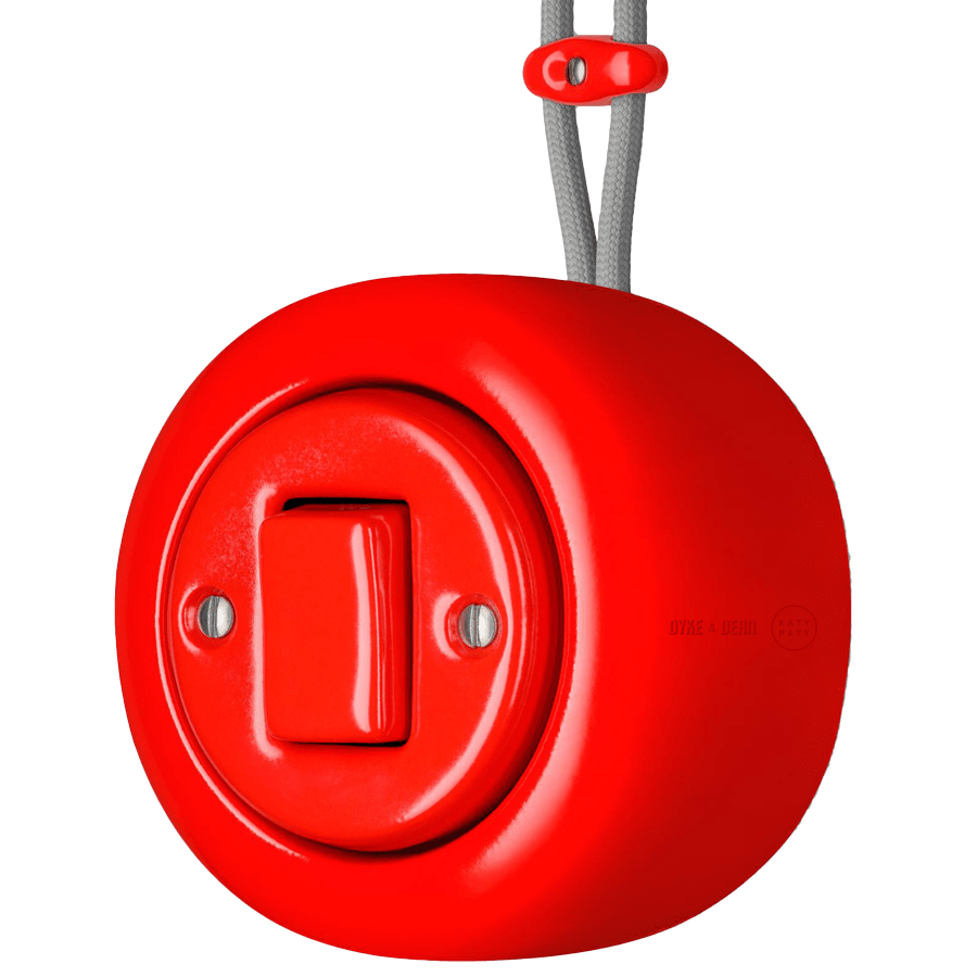SURFACE PORCELAIN WALL LIGHT SWITCH RED FAT BUTTON - DYKE & DEAN