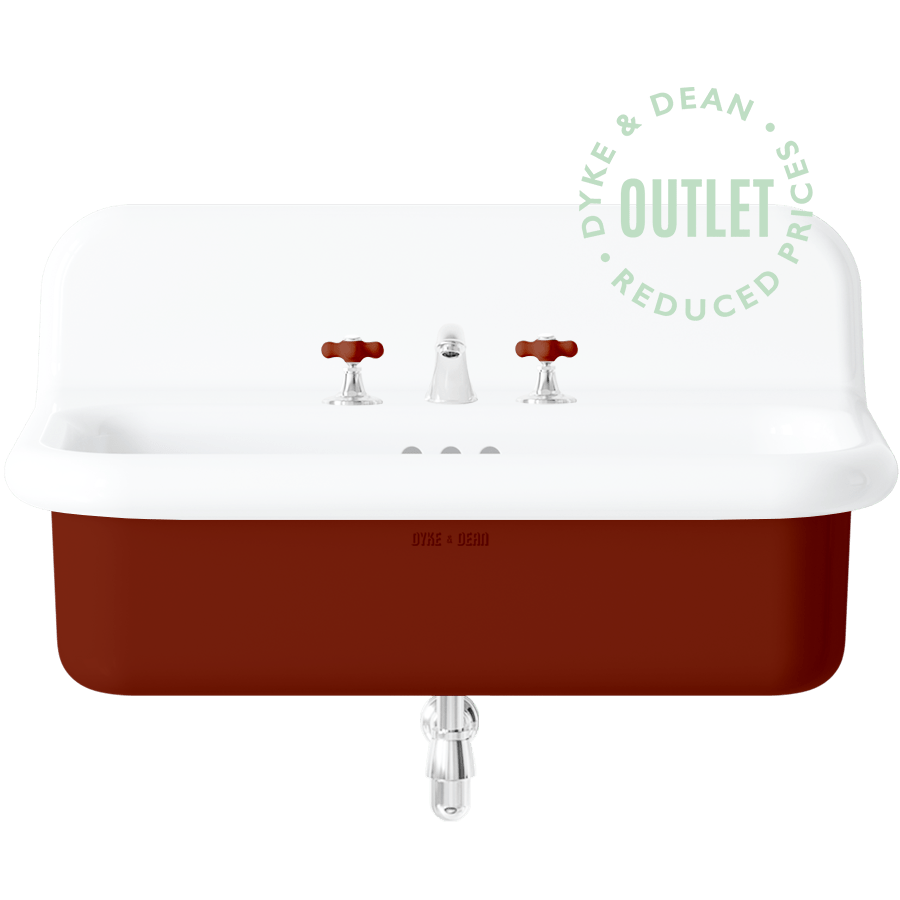 NARROW CERAMIC SINK WALL MOUNTED OUTLET - WHITE WITH ORANGE BASE - DYKE ...