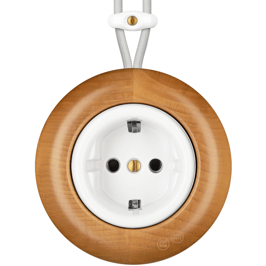 WOODEN PORCELAIN SURFACE MOUNTED FAGUS SOCKET SCHUKO - DYKE & DEAN