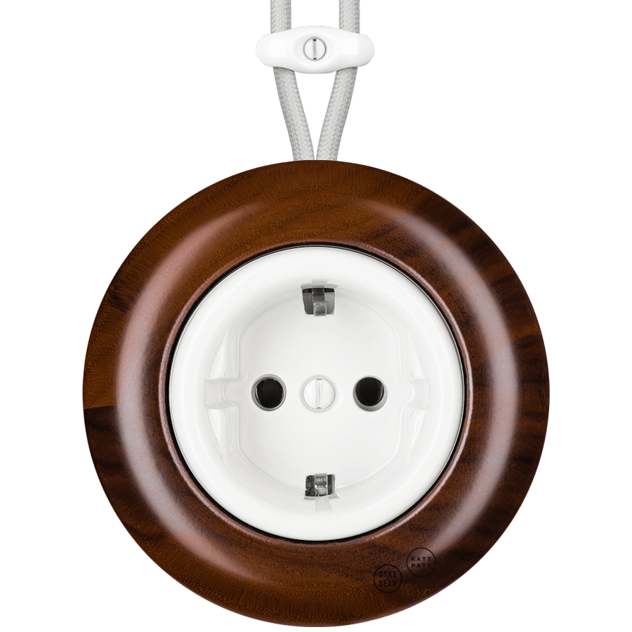 WOODEN PORCELAIN SURFACE MOUNTED NUC MAG SOCKET SCHUKO - DYKE & DEAN