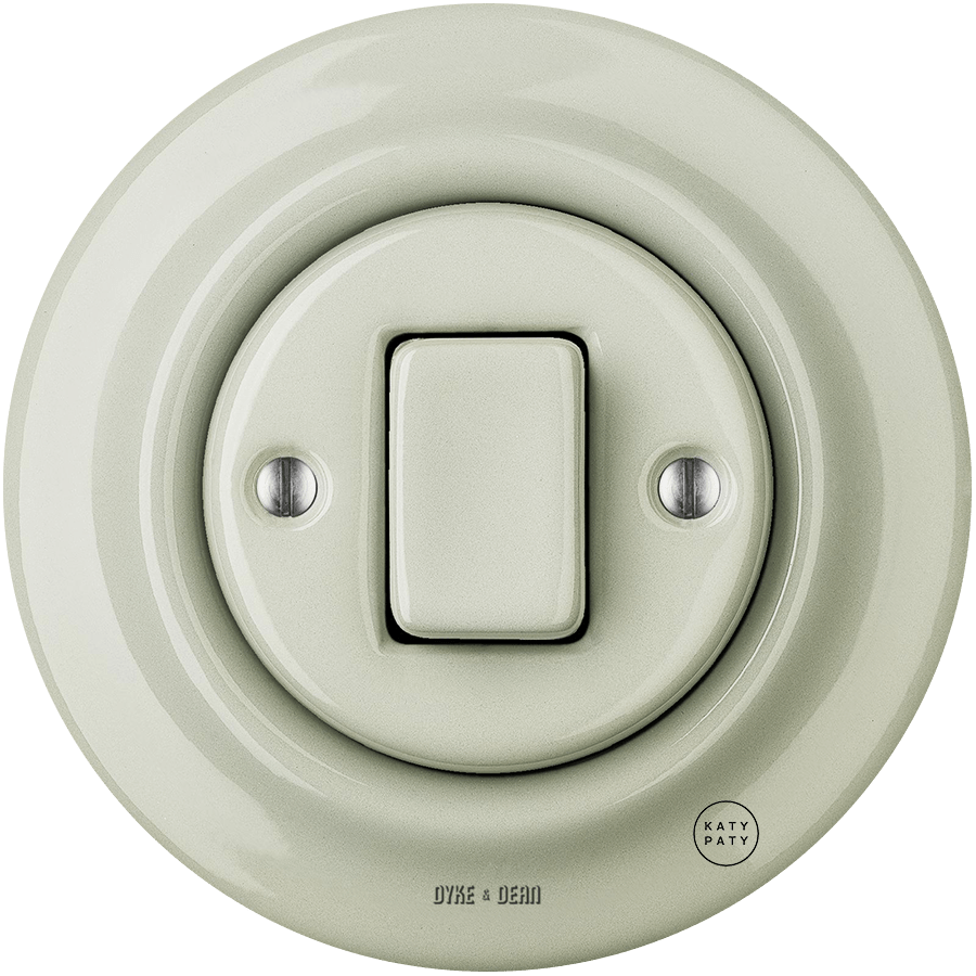 PORCELAIN WALL LIGHT SWITCH GREY GREEN FAT BUTTON - DYKE & DEAN