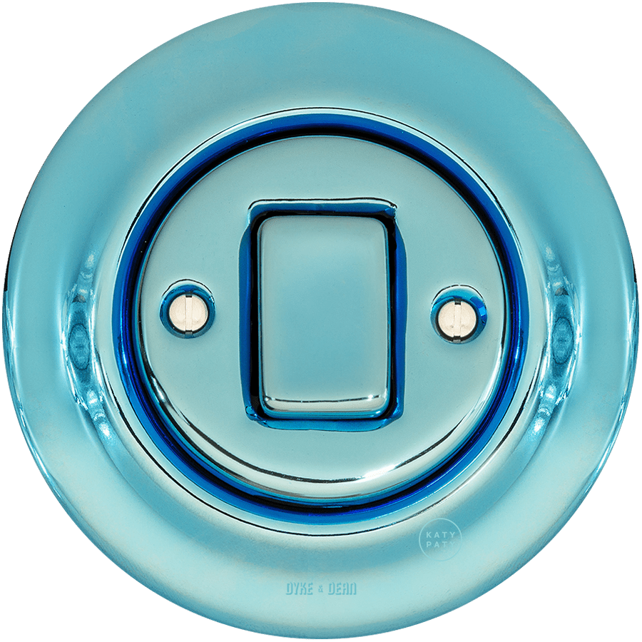 PORCELAIN WALL LIGHT SWITCH SKY BLUE FAT BUTTON / 7 CROSS - DYKE & DEAN