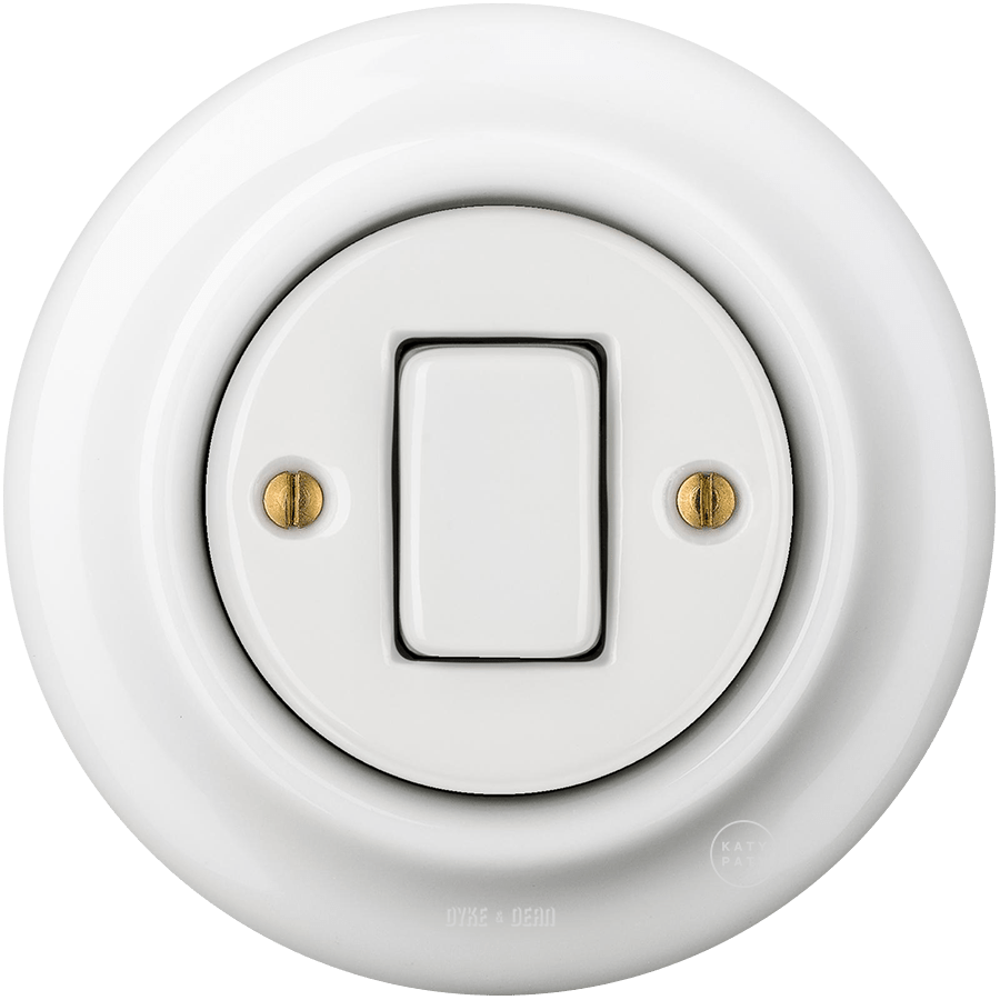 PORCELAIN WALL LIGHT SWITCH WHITE FAT BUTTON - DYKE & DEAN