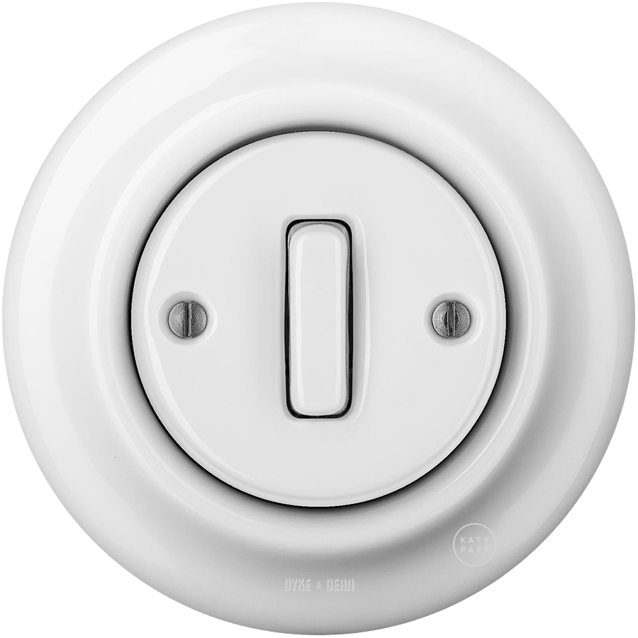 PORCELAIN WALL LIGHT SWITCH WHITE SLIM BUTTON - DYKE & DEAN